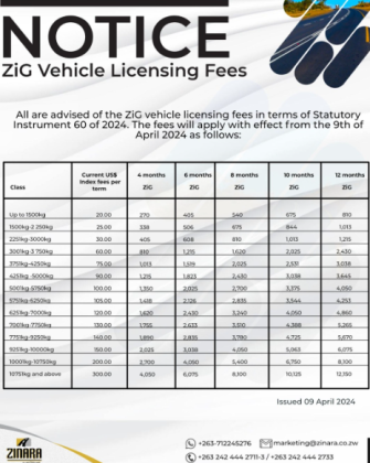 ZINARA introduces new vehicle licence fees in ZiG - zimdailyjournal